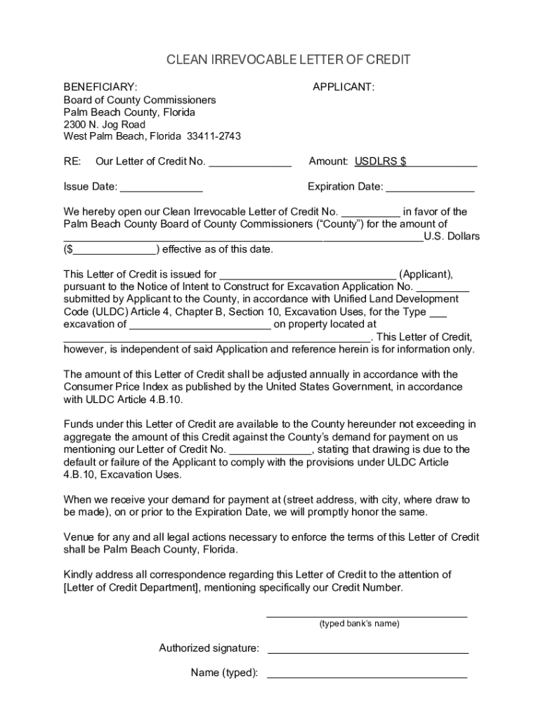 Fillable Online Clean Irrevocable Letter of Credit Fax Email Print ...