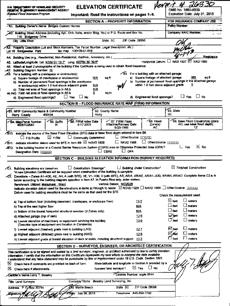 Fillable Online Elevation Certificate Fax Email Print - pdfFiller