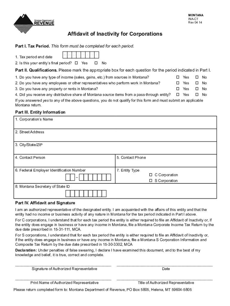 Fillable Online Affidavit of Inactivity for Corporations Fax Email ...