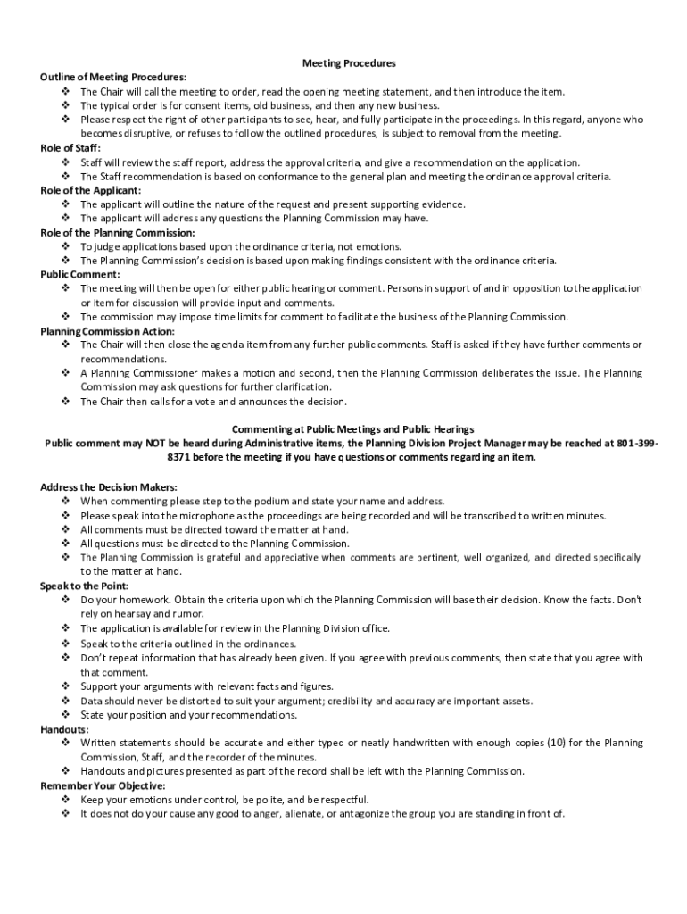 Fillable Online Meeting Procedures and Development Agreement for Western Weber Planning ...