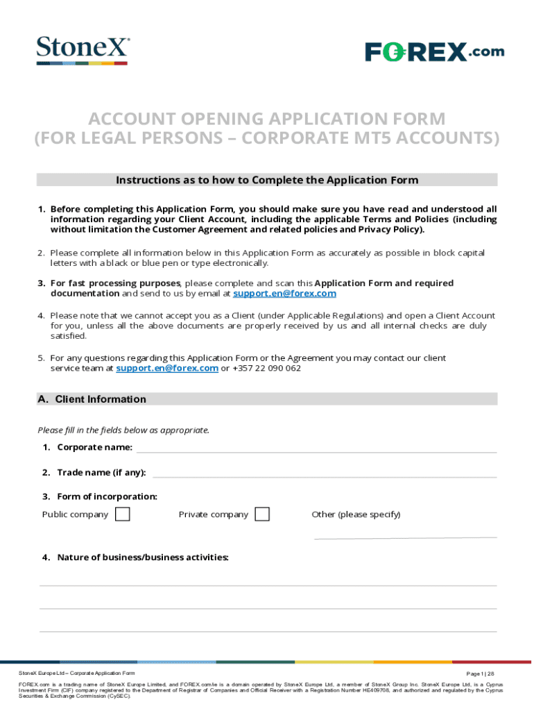 Fillable Online Account Opening Application Form (for Legal Persons – Corporate Mt5 Accounts ...