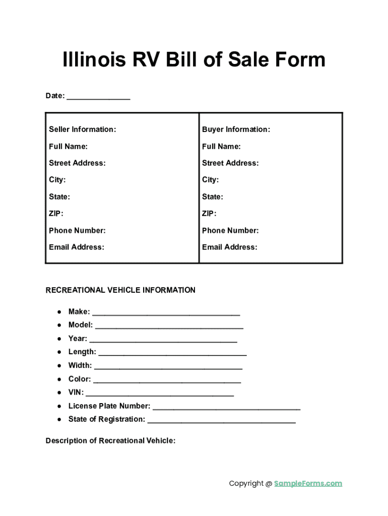 Fillable Online Illinois Rv Bill of Sale Fax Email Print - pdfFiller