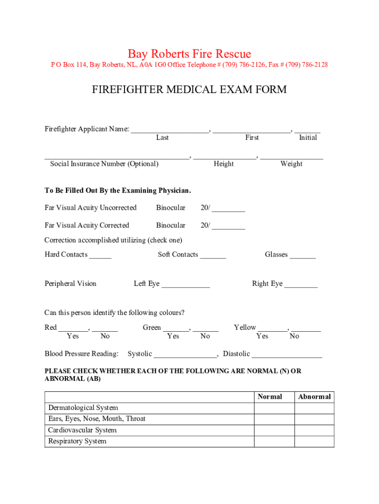 Fillable Online Firefighter Medical Exam Form Fax Email Print - pdfFiller