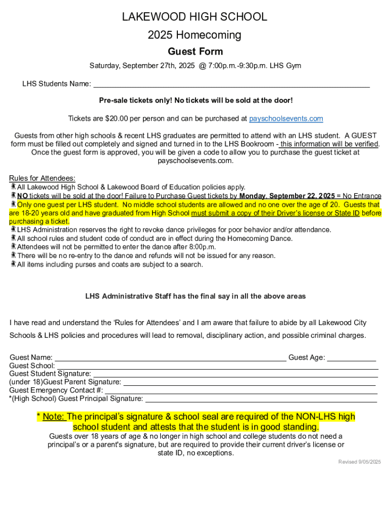 Fillable Online 2025 Homecoming Guest Form Fax Email Print - pdfFiller