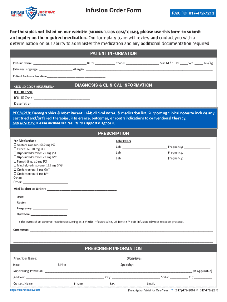 Fillable Online Infusion Order Form Fax Email Print - pdfFiller