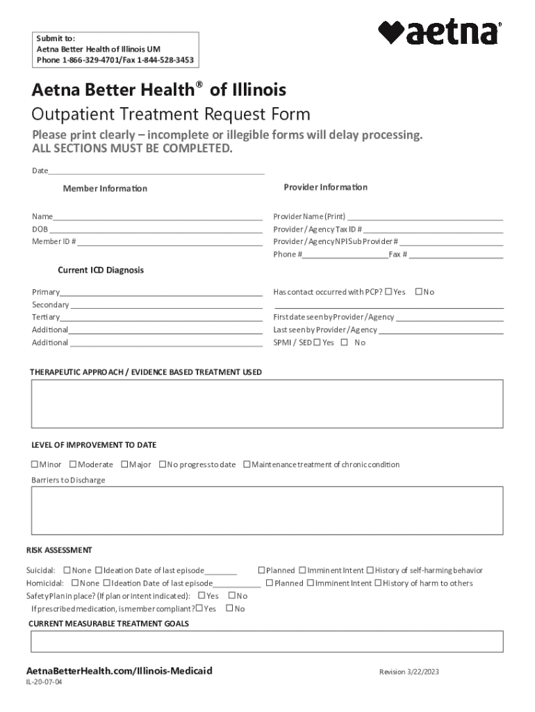 Fillable Online Aetna Better Health® of Illinois Outpatient Treatment Request Form Fax Email ...