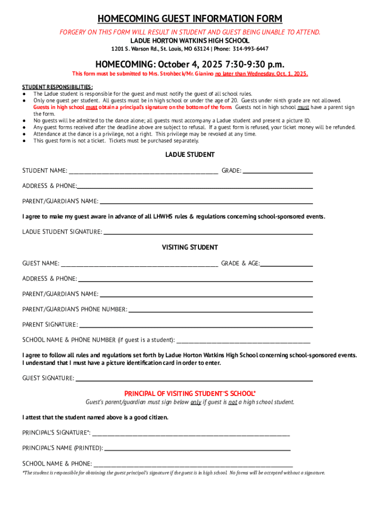 Fillable Online Homecoming Guest Information Form Fax Email Print ...
