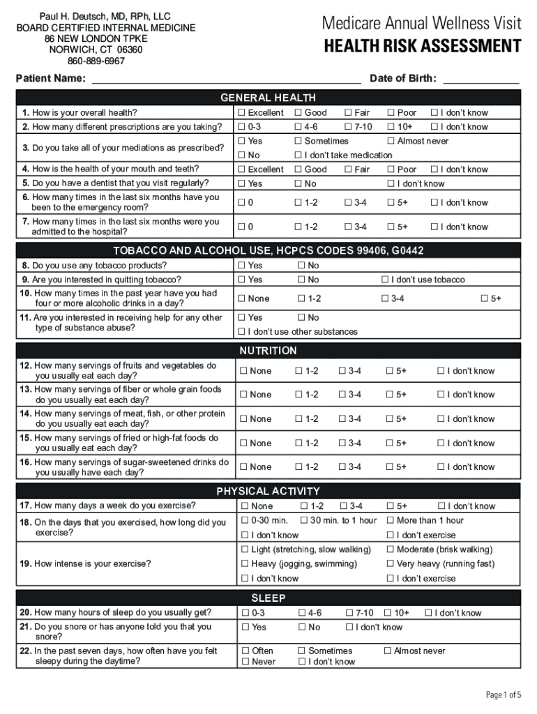 Fillable Online Health Risk Assessment Fax Email Print - pdfFiller