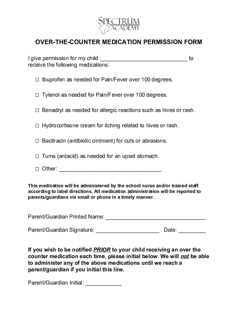 Fillable Online Over-the-counter Medication Permission Fax Email Print - pdfFiller
