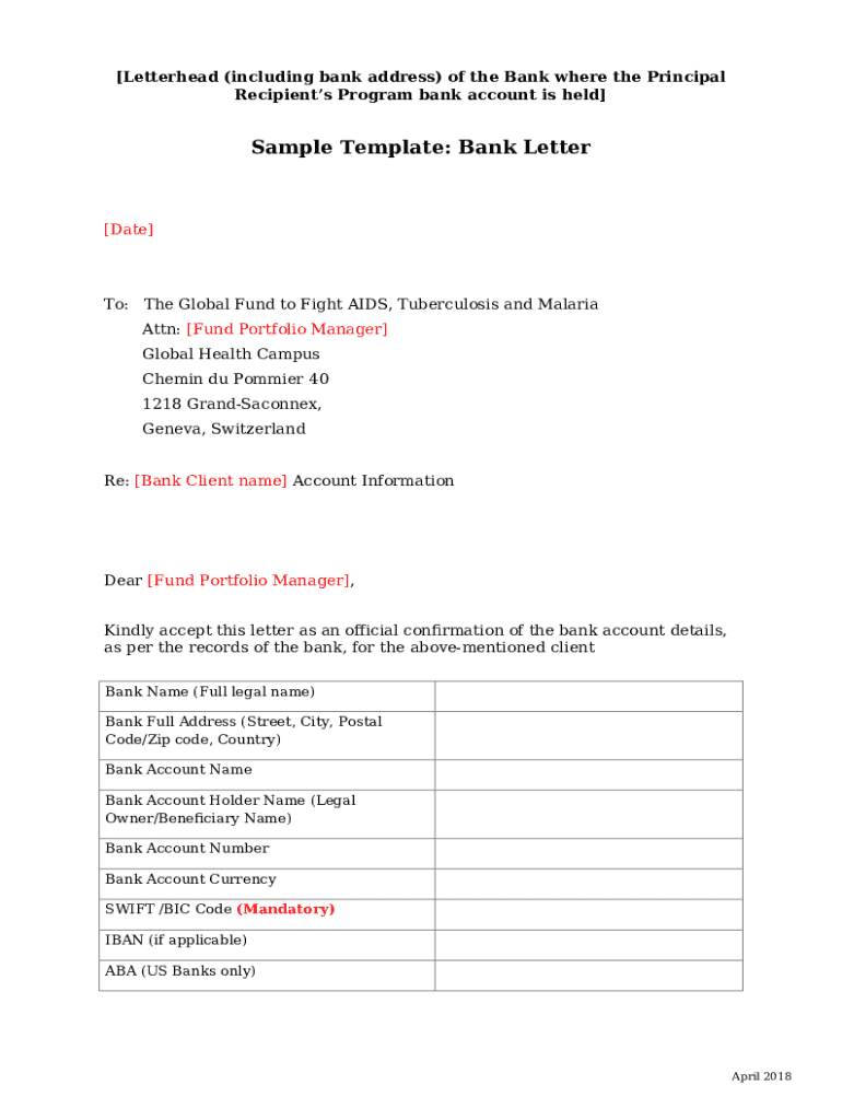 Sample Template: Bank Letter Doc Template | pdfFiller