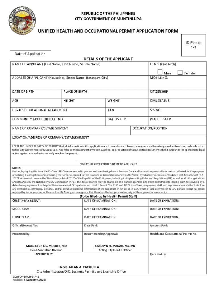 Fillable Online Unified Health and Occupational Permit Application Fax ...