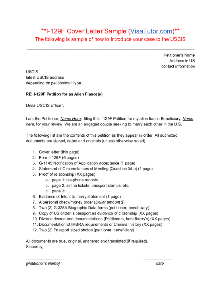 Fillable Online I-129f Cover Letter Fax Email Print - pdfFiller