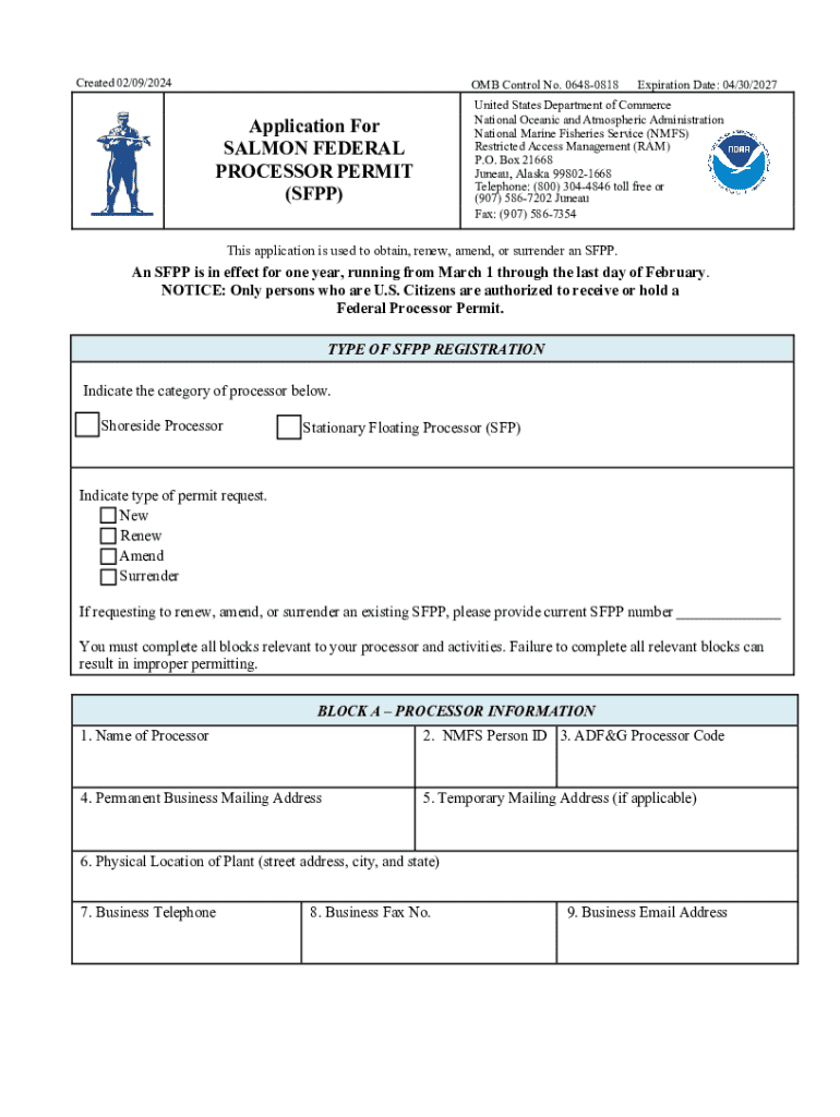 Fillable Online Salmon Federal Processor Permit (sfpp) Application Fax ...