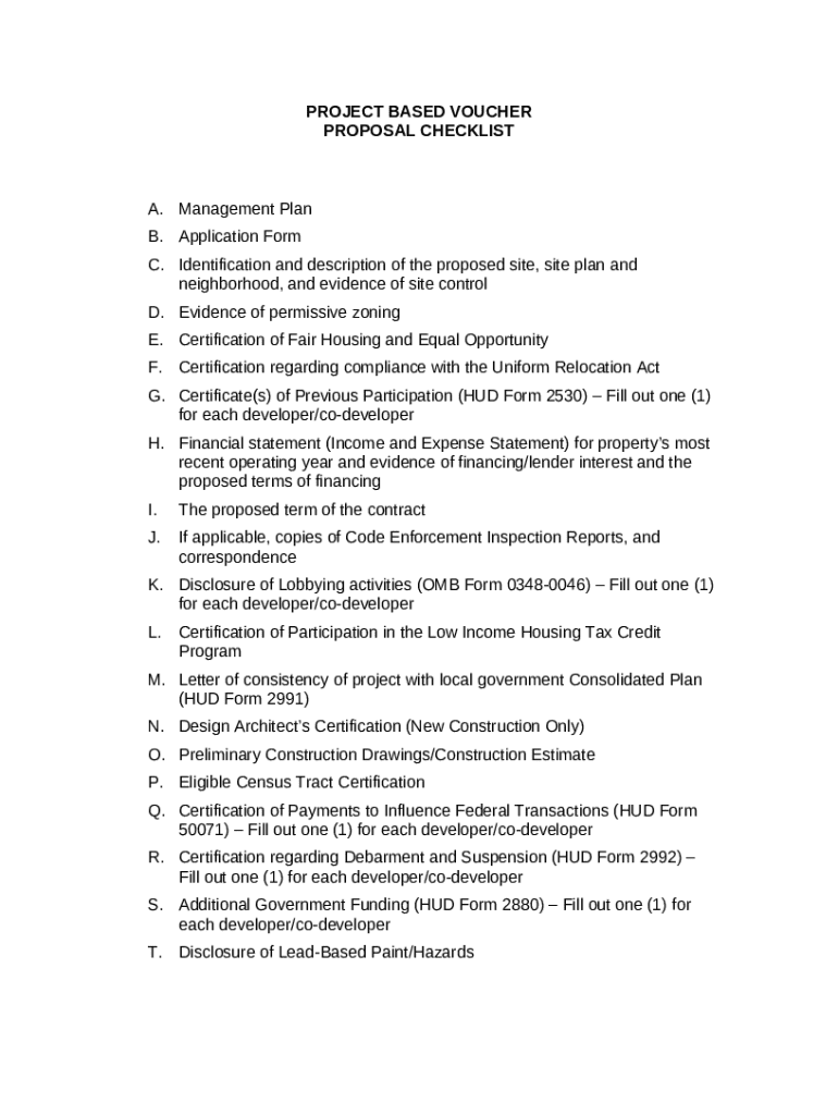 Project Based Voucher Proposal Checklist Doc Template | pdfFiller