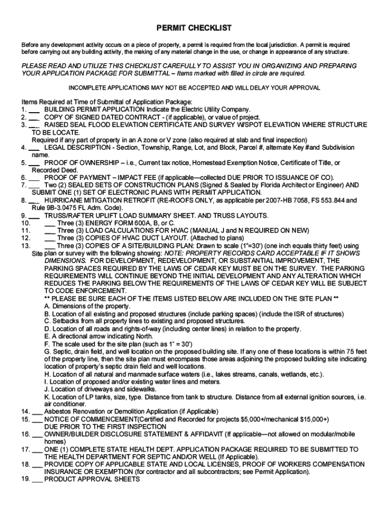 Fillable Online Permit Checklist for Development Activities Fax Email Print - pdfFiller