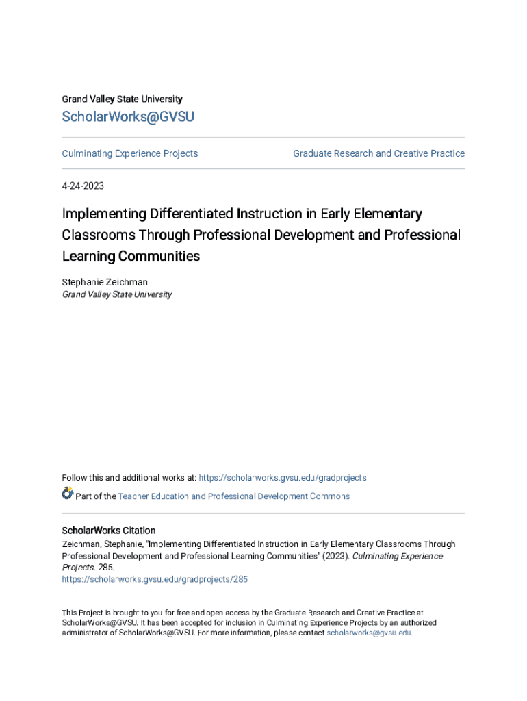 Fillable Online Implementing Differentiated Instruction in Early Elementary Classrooms Through ...