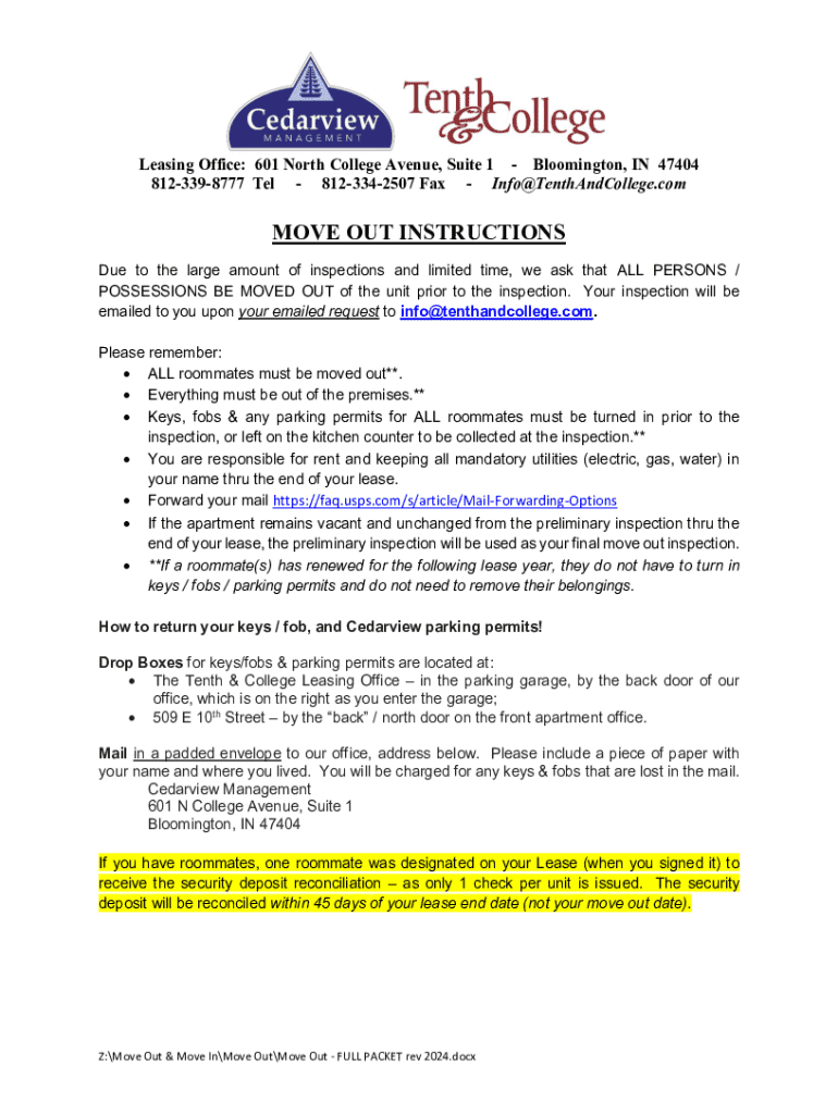 Fillable Online Move Out Instructions Fax Email Print - pdfFiller