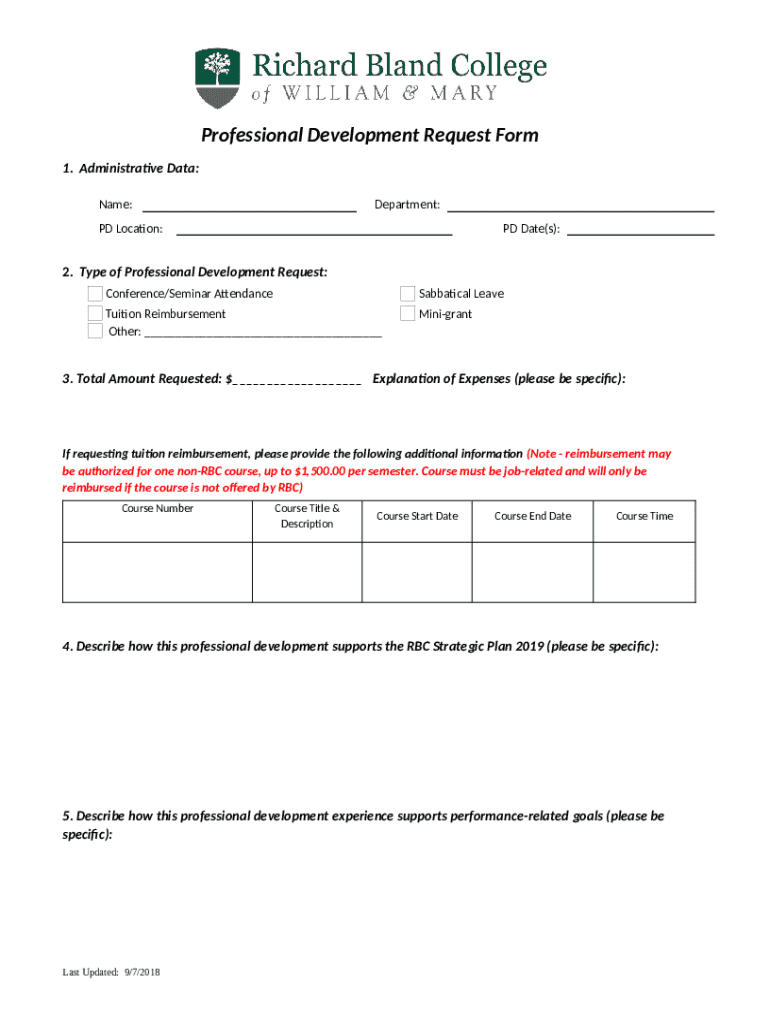 Professional Development Request Doc Template | pdfFiller