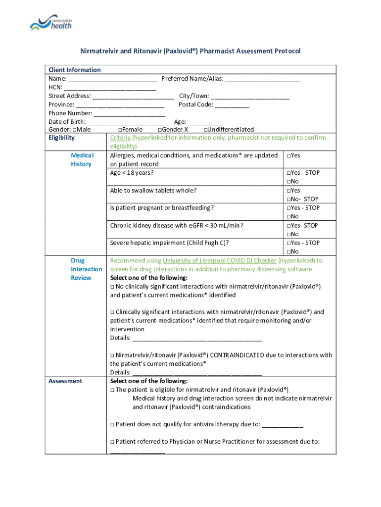 Fillable Online Paxlovid® Pharmacist Assessment Fax Email Print - pdfFiller