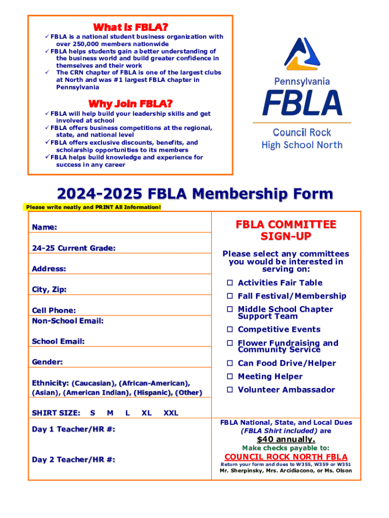 Fillable Online Fbla Membership Application Fax Email Print - pdfFiller