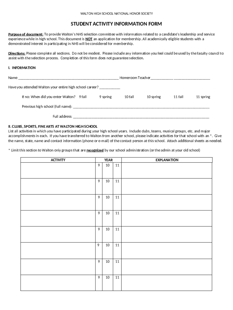 Student Activity Ination Doc Template | pdfFiller