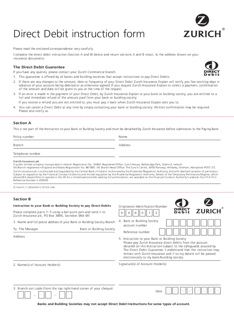 Direct Debit Instruction Form: Fill out & sign online | DocHub