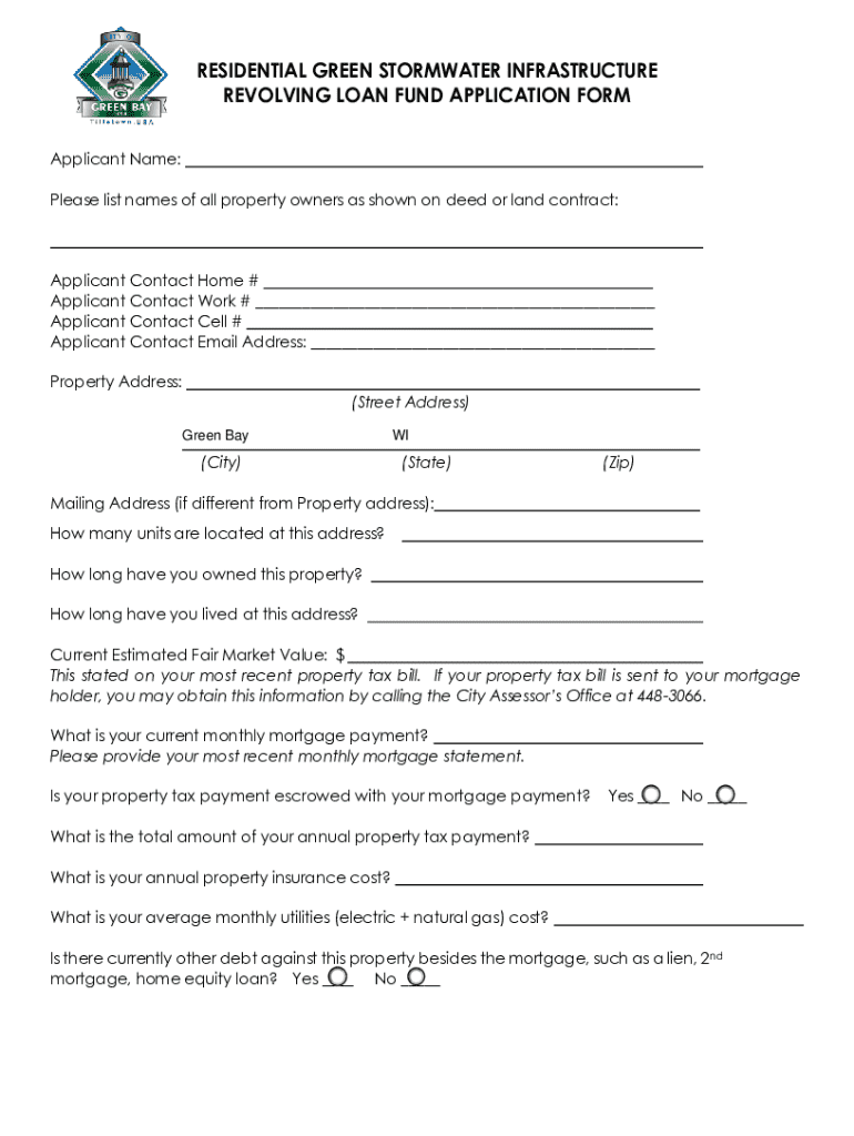 Fillable Online Residential Green Stormwater Infrastructure Loan Application Fax Email Print ...