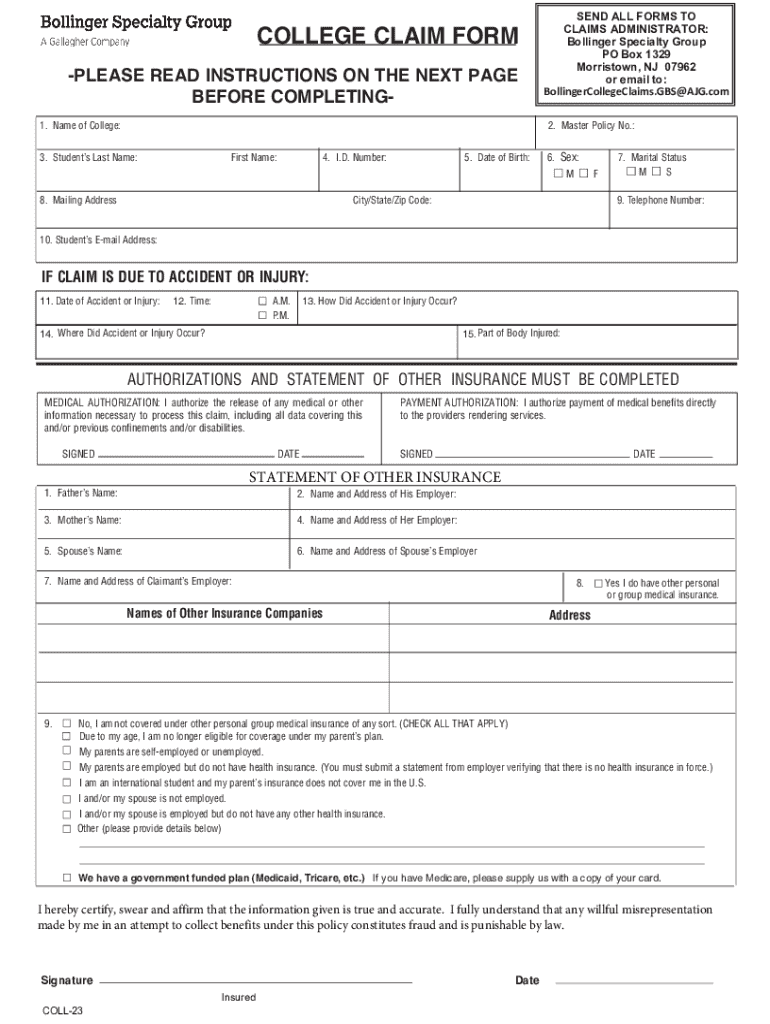 Fillable Online College Claim Form Fax Email Print - pdfFiller