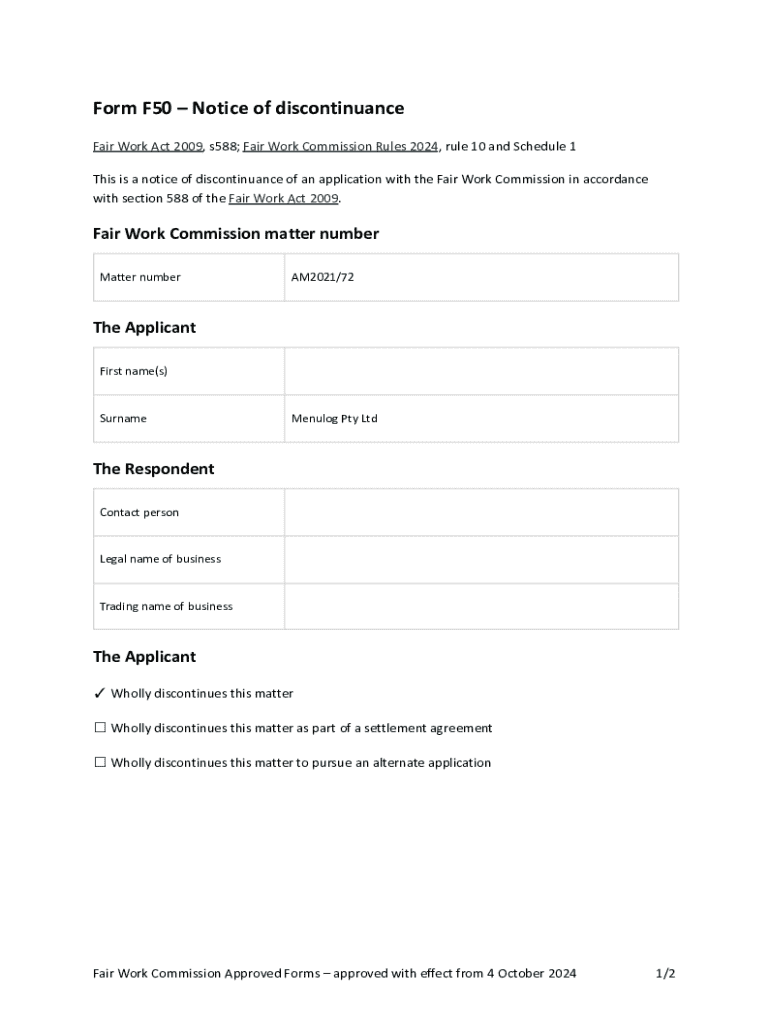 Fillable Online Notice of Discontinuance Fax Email Print - pdfFiller