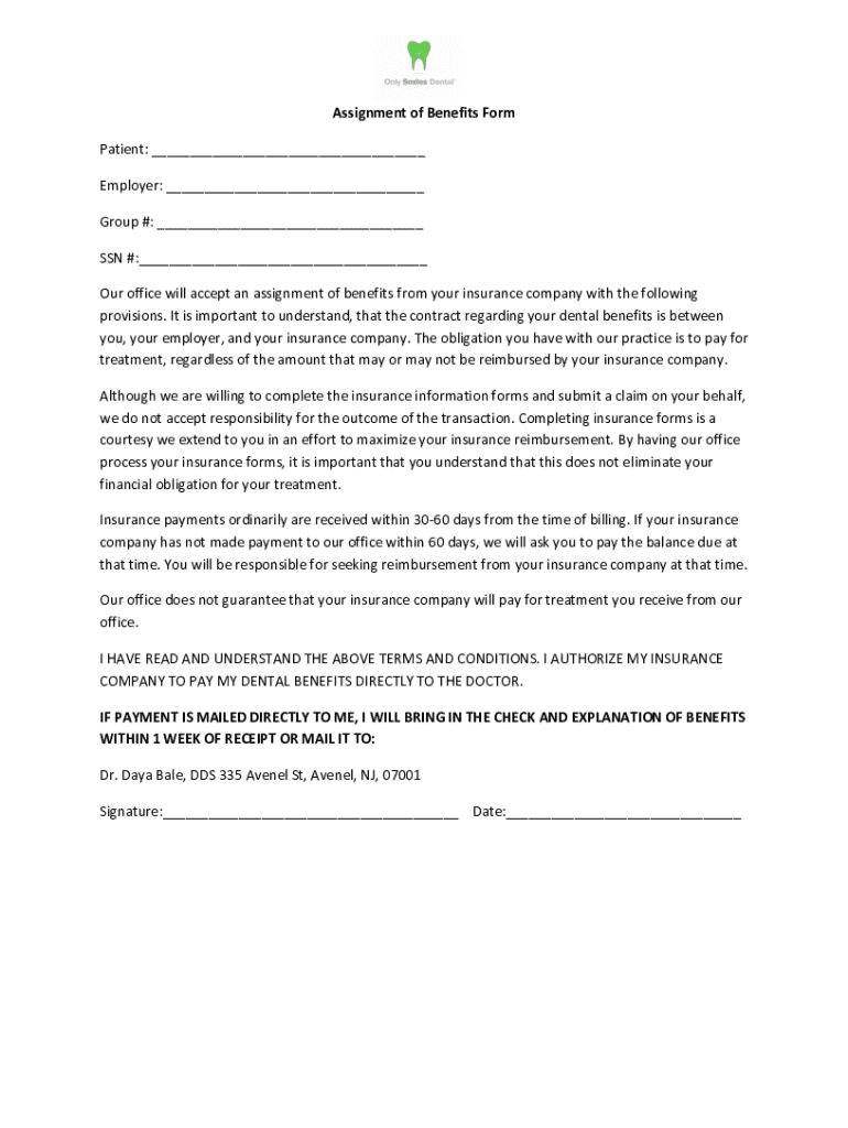 Fillable Online Assignment of Benefits Fax Email Print - pdfFiller