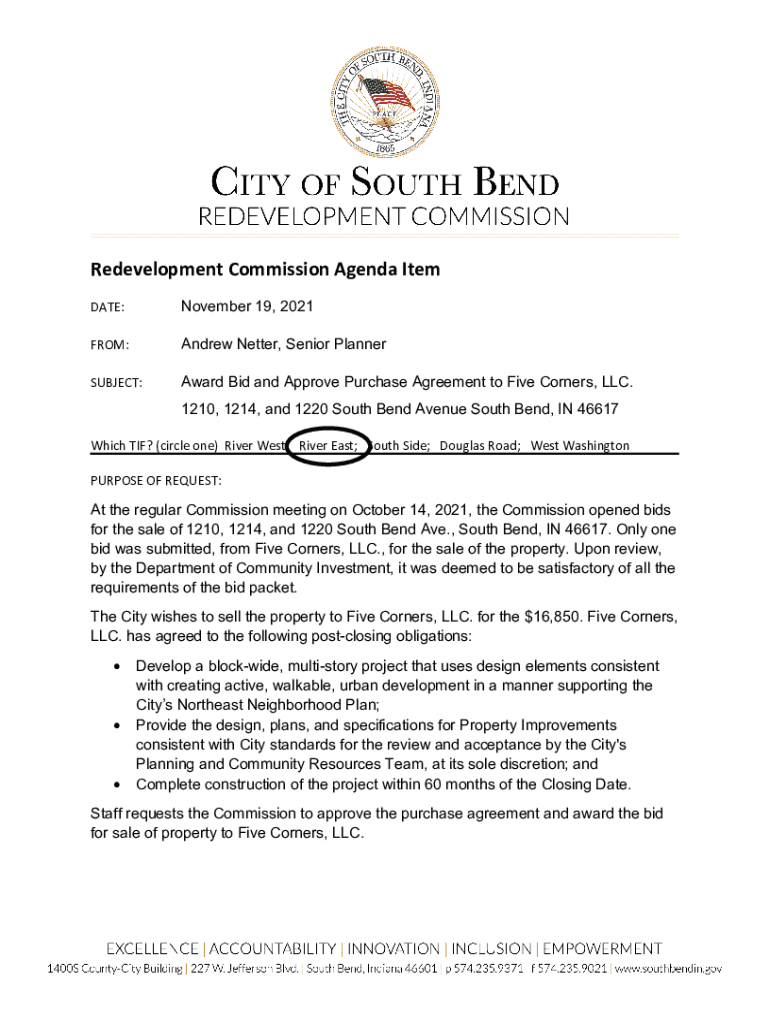 Fillable Online Award Bid and Approve Purchase Agreement to Five Corners, Llc. Fax Email Print ...