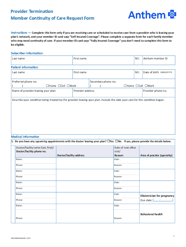 Fillable Online Member Continuity of Care Request Form Fax Email Print ...