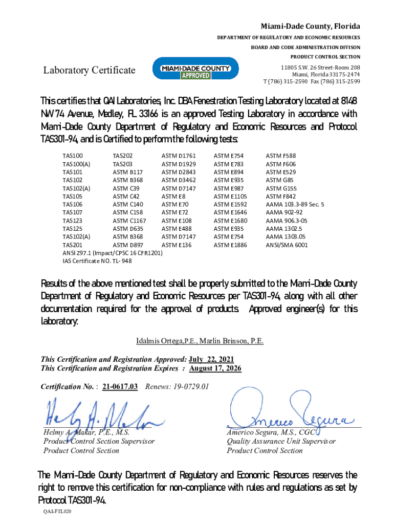 Fillable Online Laboratory Certificate for Qai Laboratories, Inc. Fax Email Print - pdfFiller
