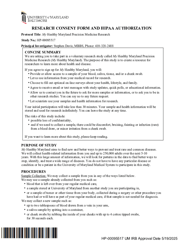 Fillable Online My Healthy Maryland Precision Medicine Research Fax Email Print - pdfFiller