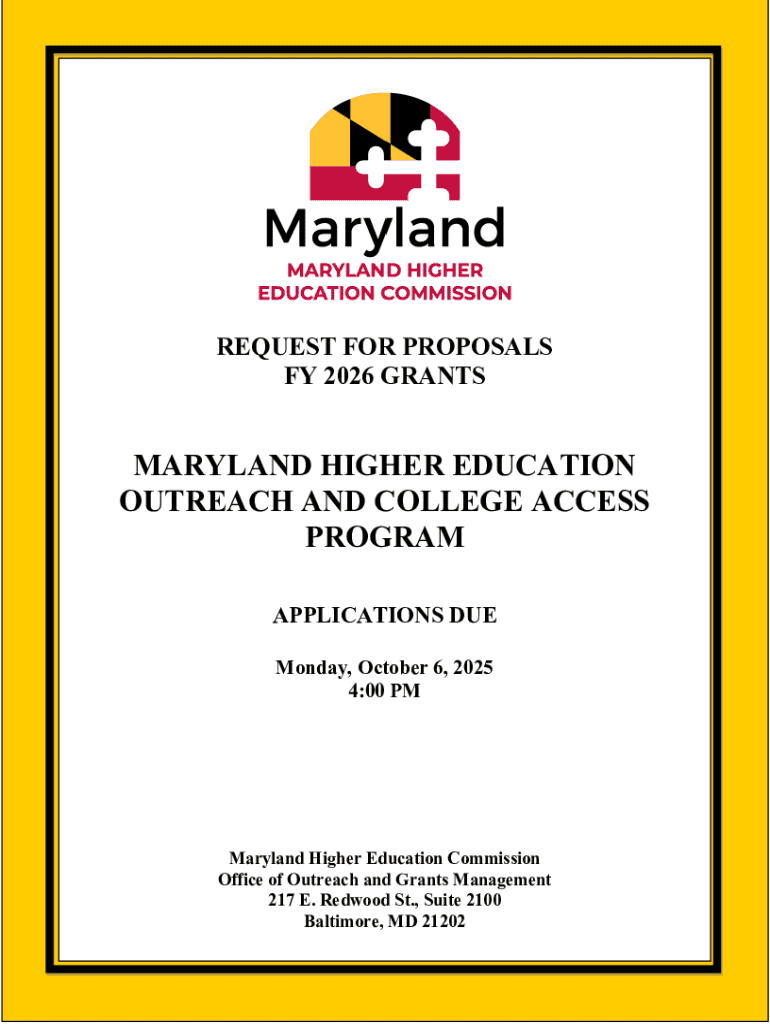 Fillable Online Maryland Higher Education Outreach and College Access ...