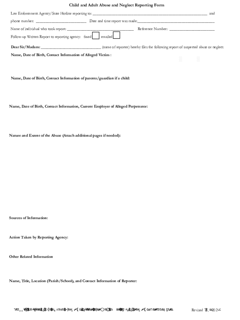 Fillable Online Child and Adult Abuse and Neglect Reporting Form Fax Email Print - pdfFiller