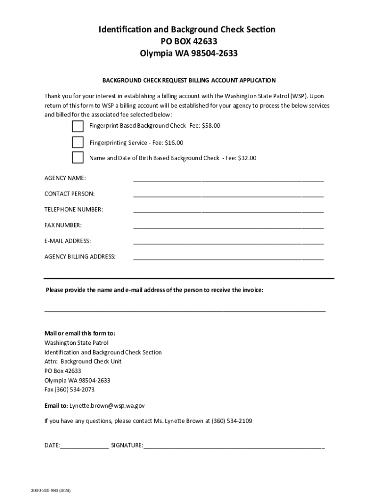 Fillable Online Background Check Request Billing Account Application ...