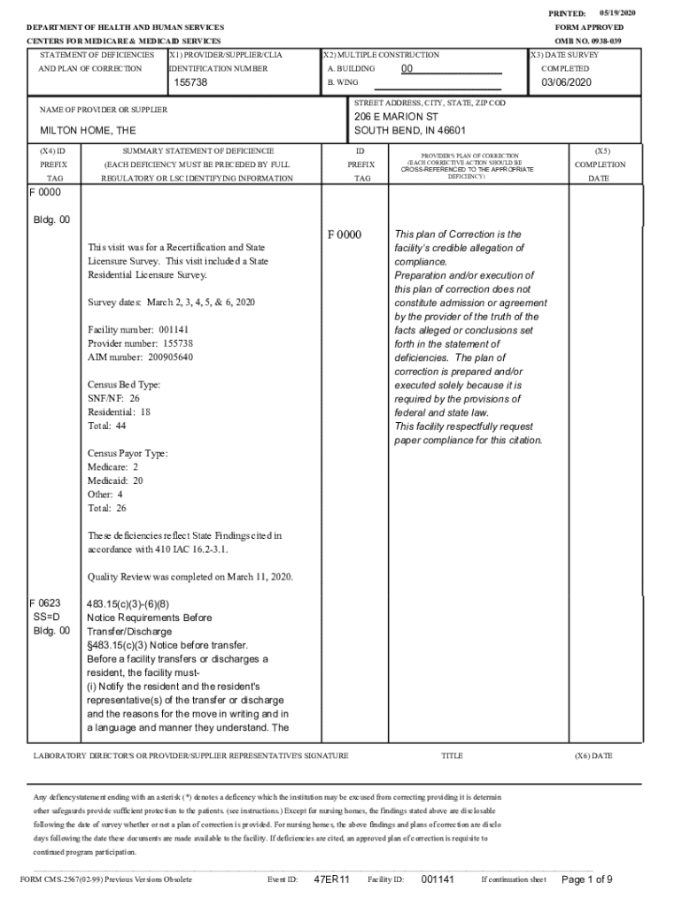 Fillable Online Cms-2567 Statement of Deficiencies Fax Email Print ...
