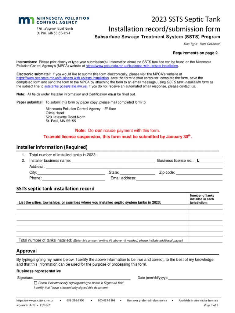 Fillable Online Ssts Septic Tank Installation Record Fax Email Print - pdfFiller