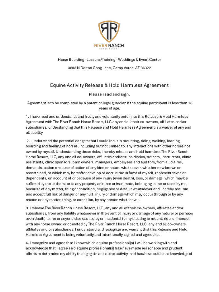 Fillable Online Equine Activity Release & Hold Harmless Agreement Fax Email Print - pdfFiller