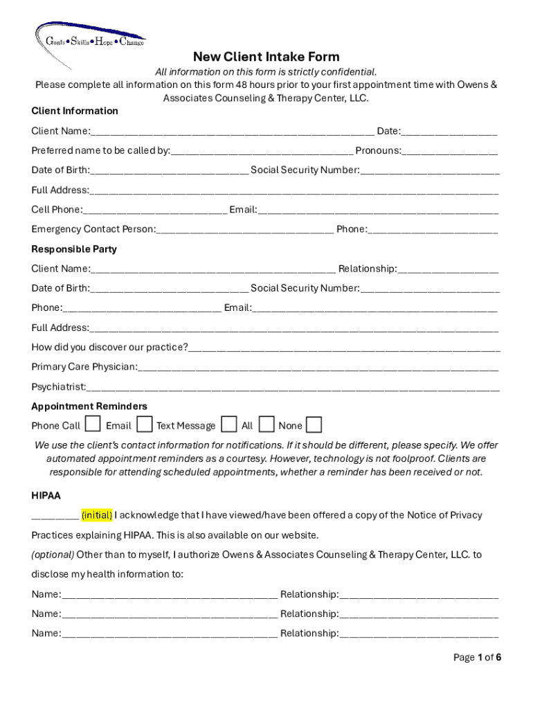 Fillable Online New Client Intake Form Fax Email Print - pdfFiller