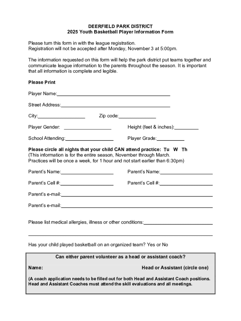 Fillable Online Youth Basketball Player Registration Fax Email Print ...