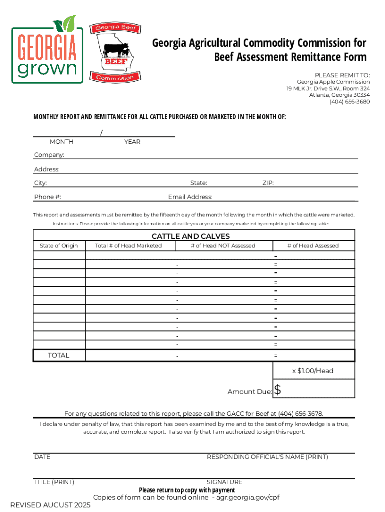 Fillable Online Beef Assessment Remittance Form Fax Email Print - pdfFiller