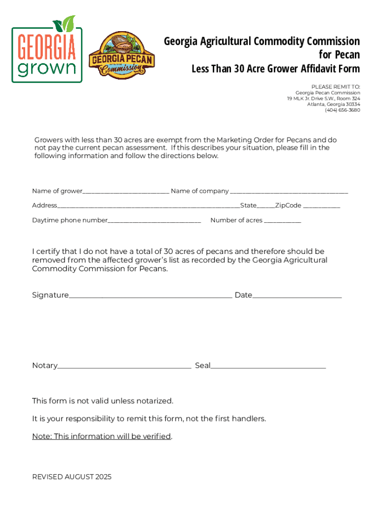 Fillable Online Less Than 30 Acre Grower Affidavit Form Fax Email Print ...