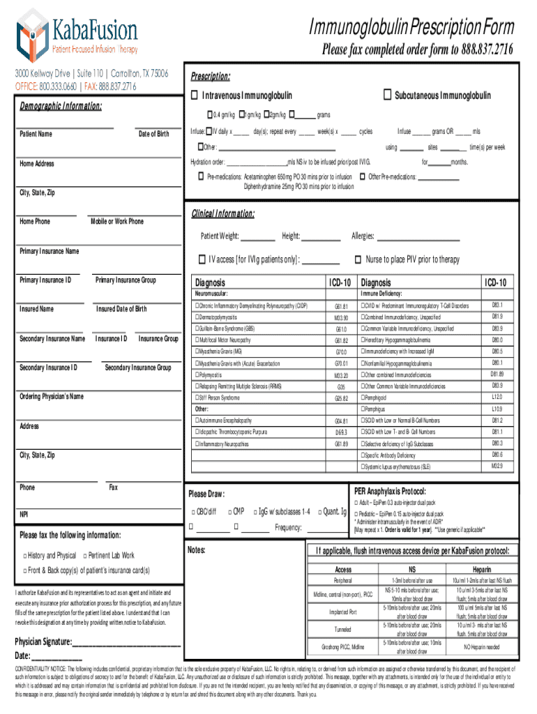 Fillable Online Immunoglobulin Prescription Fax Email Print - pdfFiller