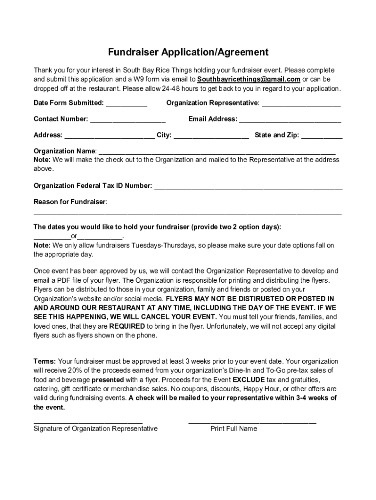 Fillable Online Fundraiser Application for South Bay Rice Things Fax Email Print - pdfFiller