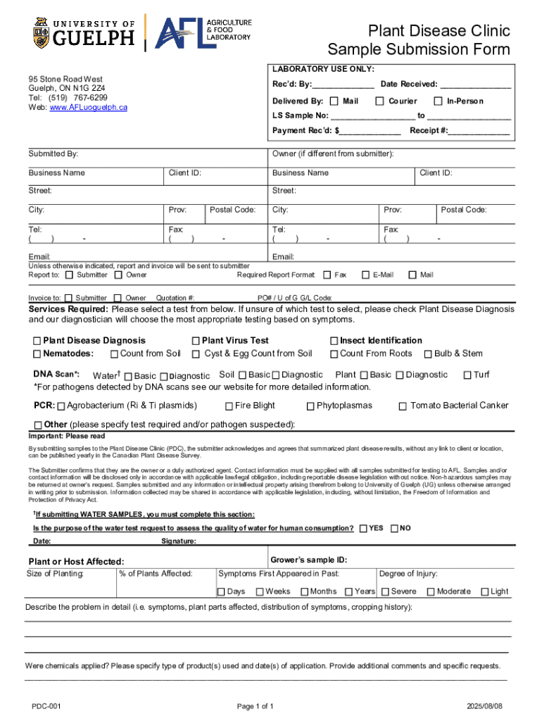 Fillable Online Plant Disease Clinic Sample Submission Form Fax Email Print - pdfFiller