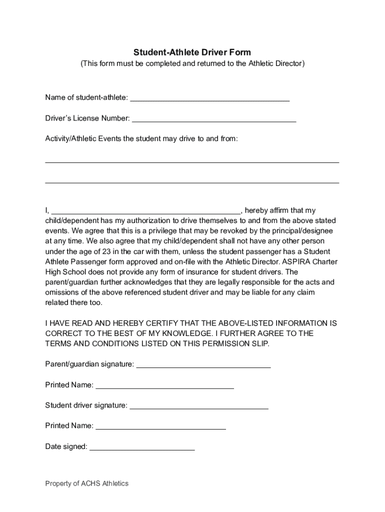 Fillable Online Student-athlete Driving Authorization Fax Email Print - pdfFiller