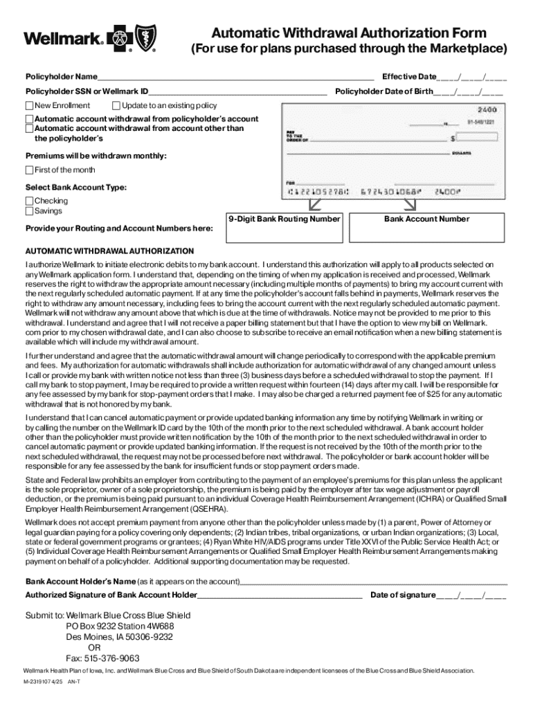 Fillable Online Automatic Withdrawal Authorization Form Fax Email Print - pdfFiller