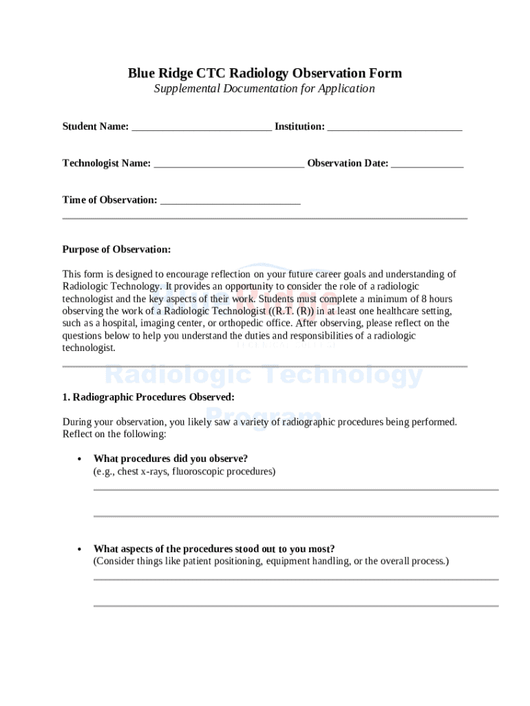 Blue Ridge Ctc Radiology Observation Doc Template | pdfFiller